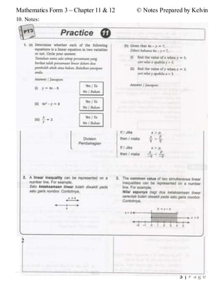 Mathematics Form 1-Chapter 6-7 Linear Equalities Linear Inequalities ...