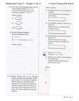 Mathematics Form 1-Chapter 6-7 Linear Equalities Linear Inequalities ...