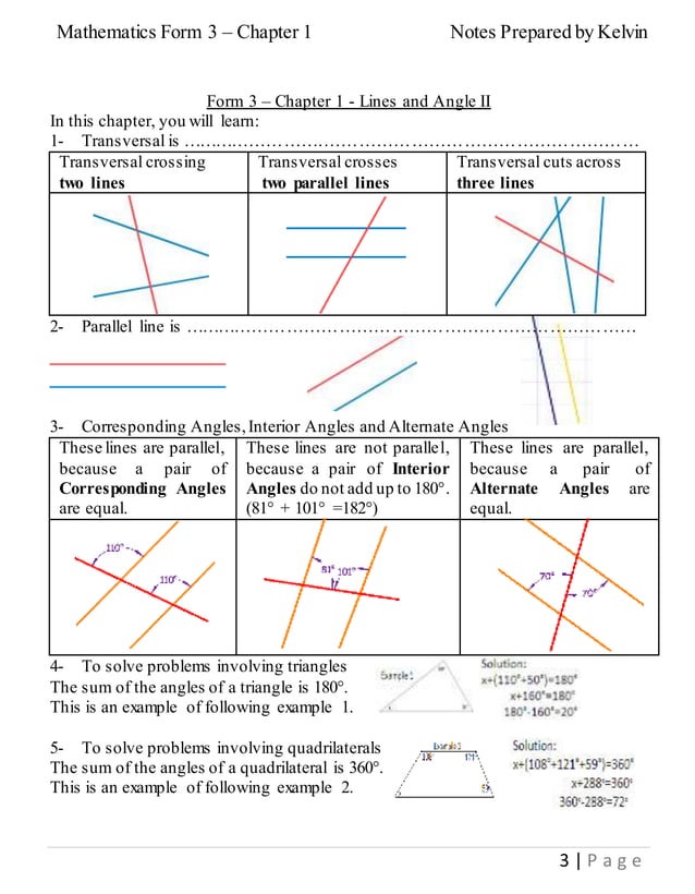 Mathematics Form 1-Chapter 8 lines and angles KBSM of form 3 chp 1 | DOCX | Geography | Science