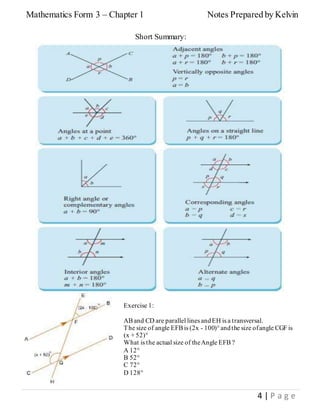 Mathematics Form 1-Chapter 8 lines and angles KBSM of form 3 chp 1 | DOCX