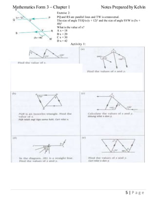 Mathematics Form 1-Chapter 8 lines and angles KBSM of form 3 chp 1 | DOCX