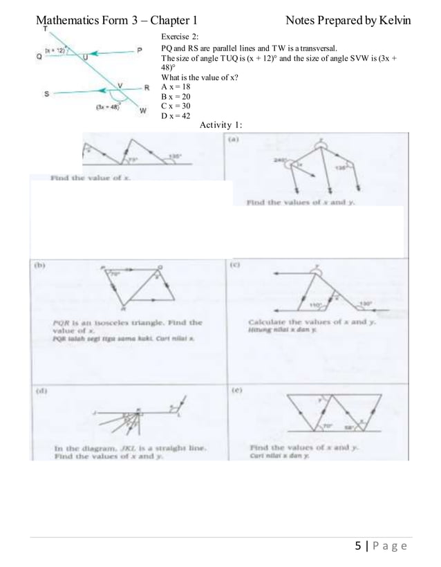 Mathematics Form 1-Chapter 8 lines and angles KBSM of form 3 chp 1 ...