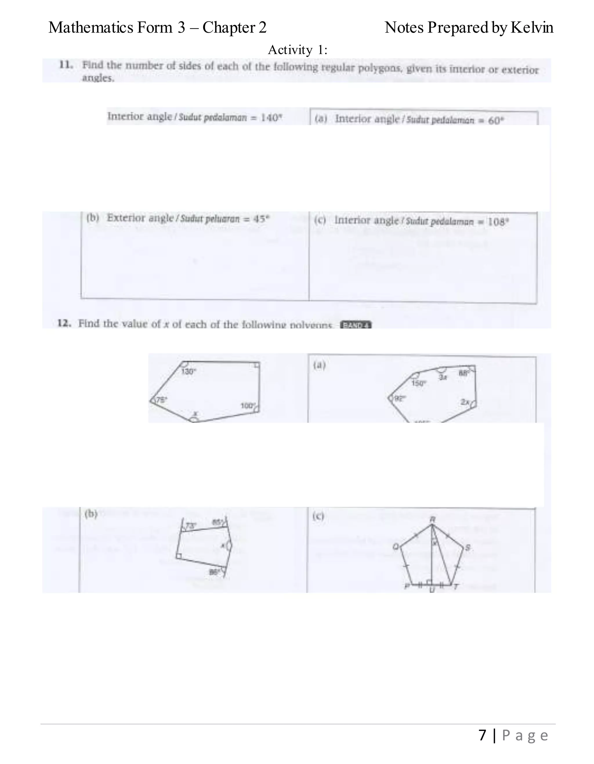 Mathematics Form 1-Chapter 9 polygons KBSM of form 3 chp 2 | DOCX