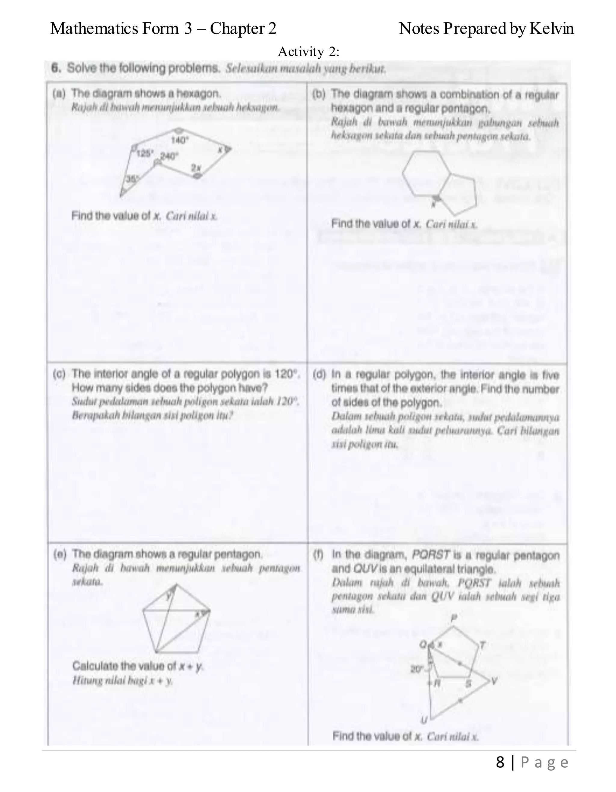 Mathematics Form 1-Chapter 9 polygons KBSM of form 3 chp 2 | DOCX
