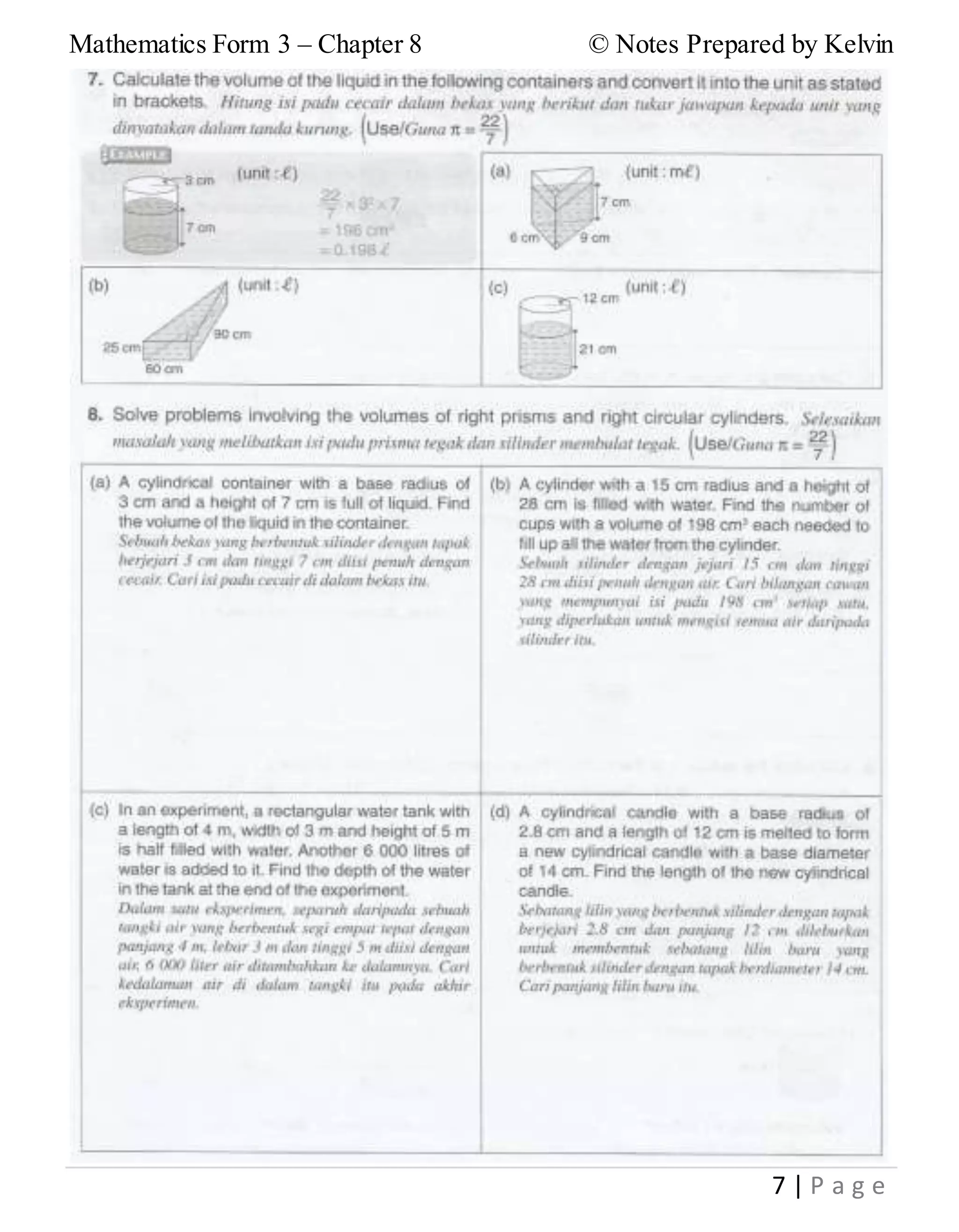 Mathematics form 3-chapter 8 Solid Geometry III © By Kelvin | DOCX