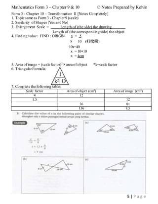 Mathematics form 3-chapter 9 & 10 Scale Drawing + Transformation II © By Kelvin | DOCX
