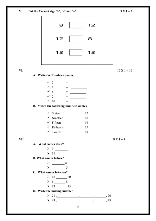 Mathematics - UKG.pdf | Educational Assessment | Education