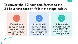 Mathematics 5 (Converting a 12 hour time format to 24 hour time format ...