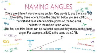 Mathematics 7: Angles (naming, types and how to measure them) | PPTX
