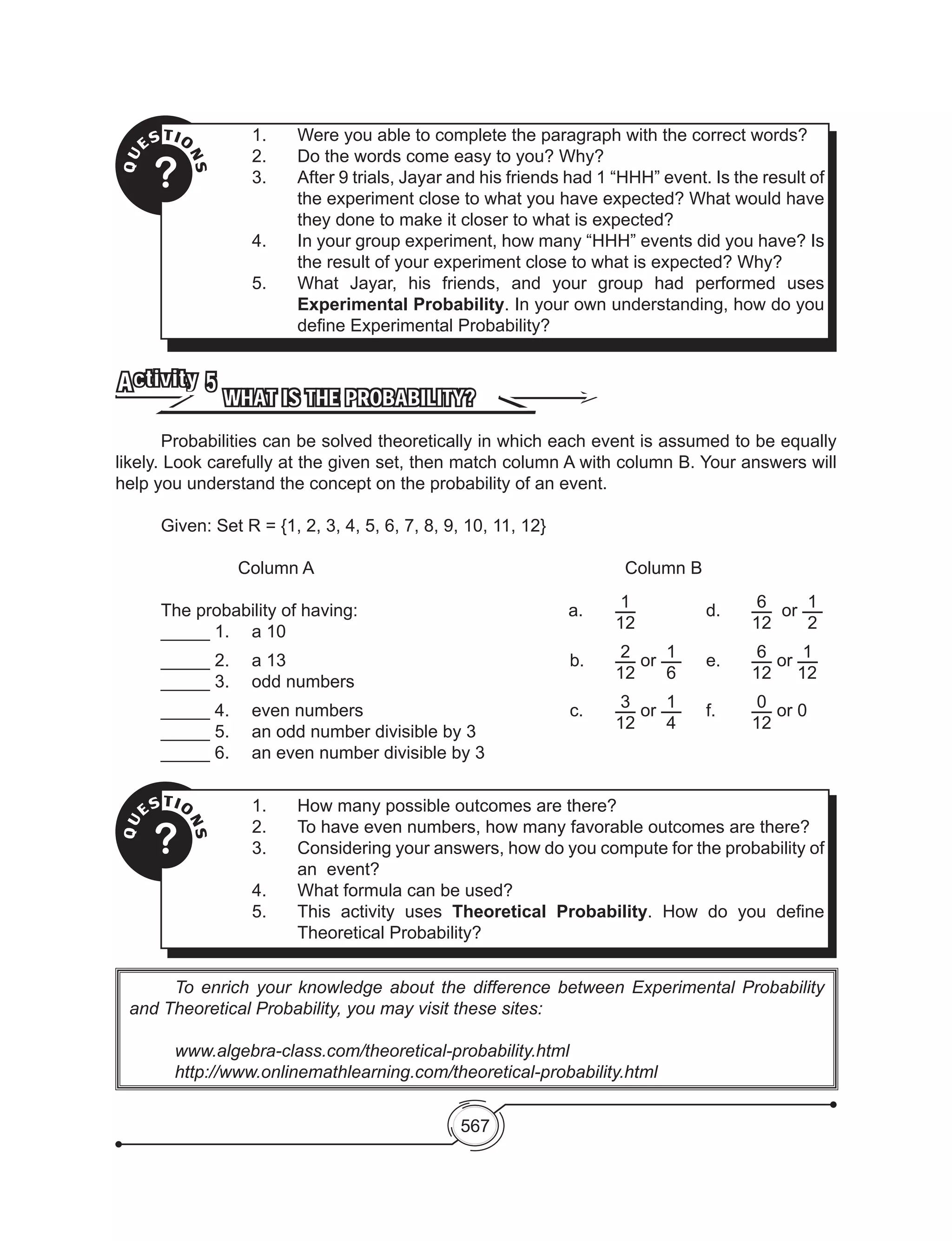 Mathematics 8 Basic Concepts of Probability | PDF