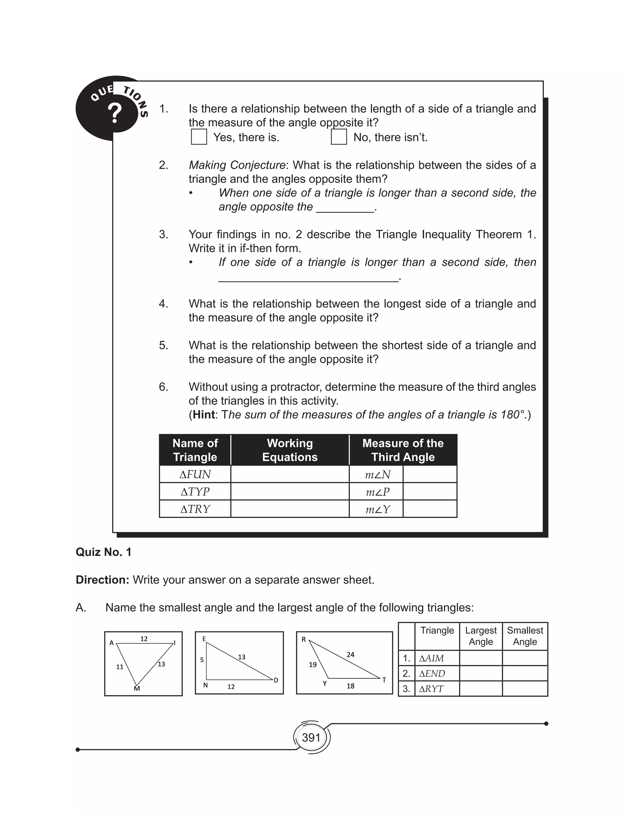 Mathematics 8 Triangle Inequality | PDF