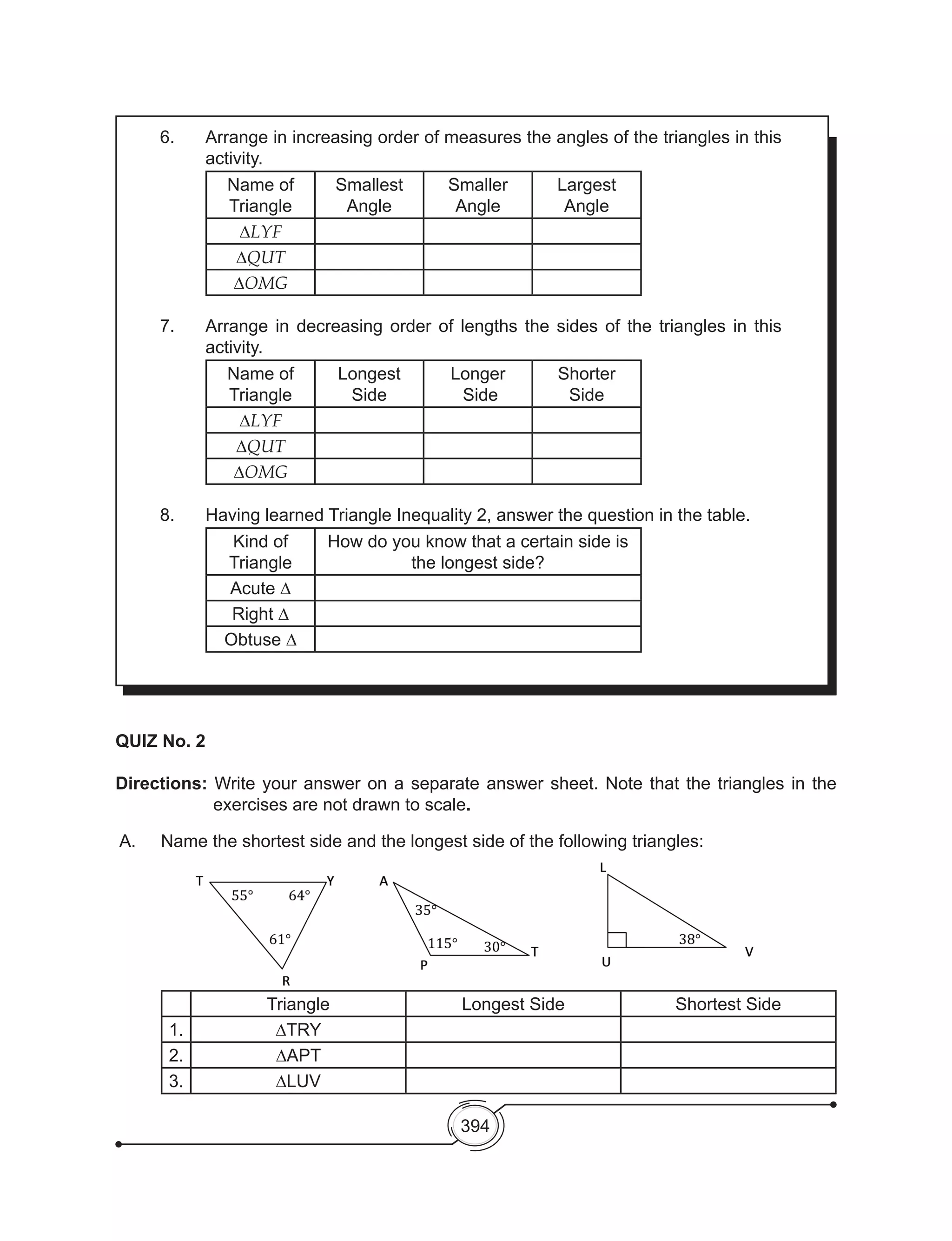 Mathematics 8 Triangle Inequality | PDF