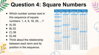 MATHEMATICS8 Q1 13. formulate the rule for finding the next term in a ...