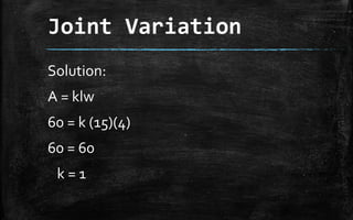 Mathematics 9 Lesson 4-C: Joint and Combined Variation | PPTX
