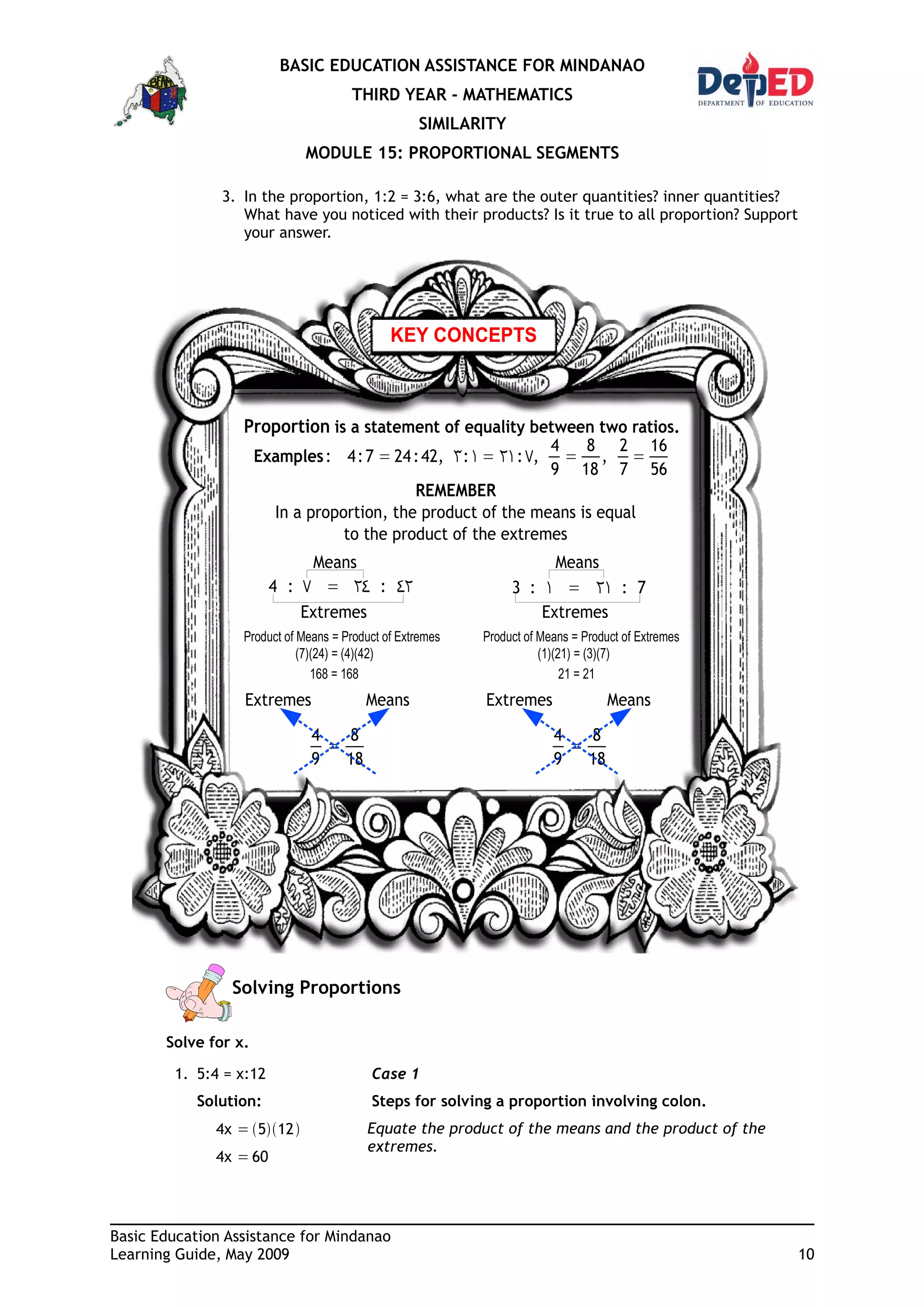 Mathematics 9 Proportional Segments | PDF