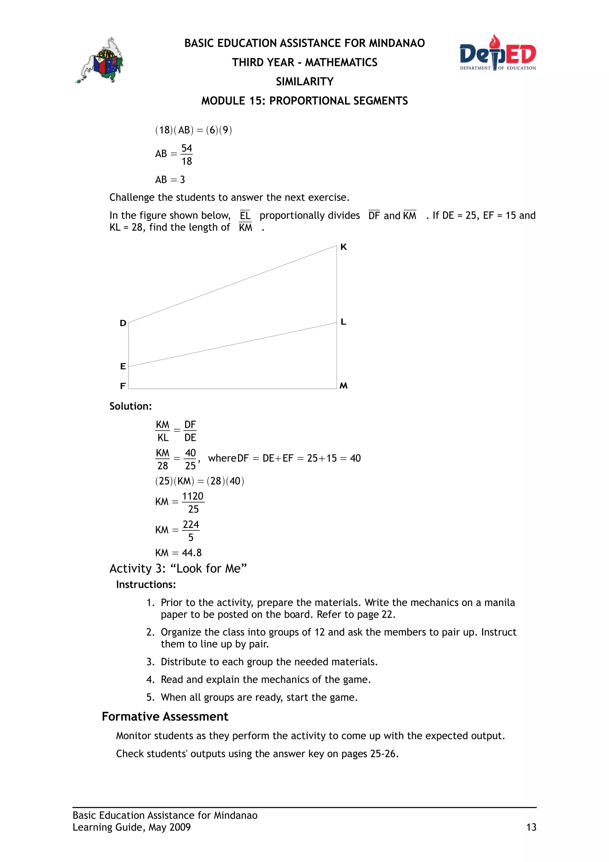 Mathematics 9 Proportional Segments | PDF