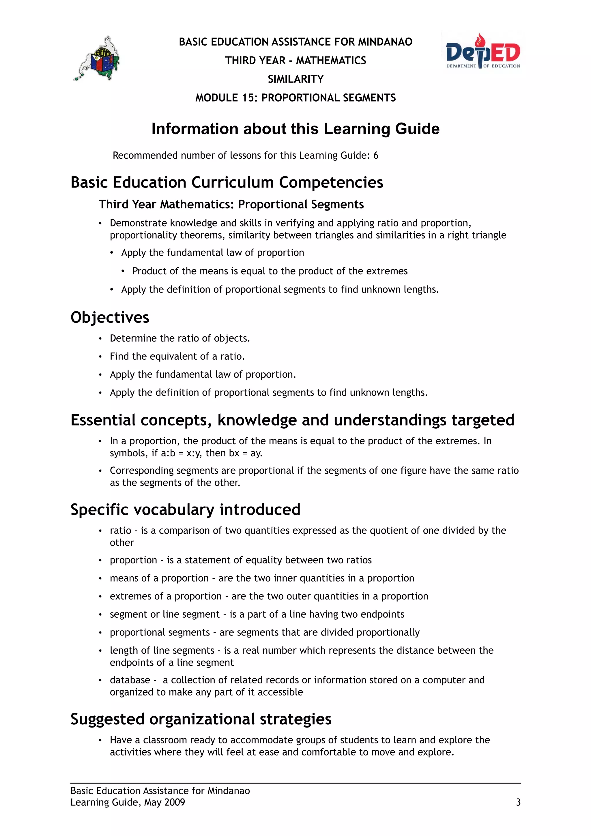 Mathematics 9 Proportional Segments | PDF