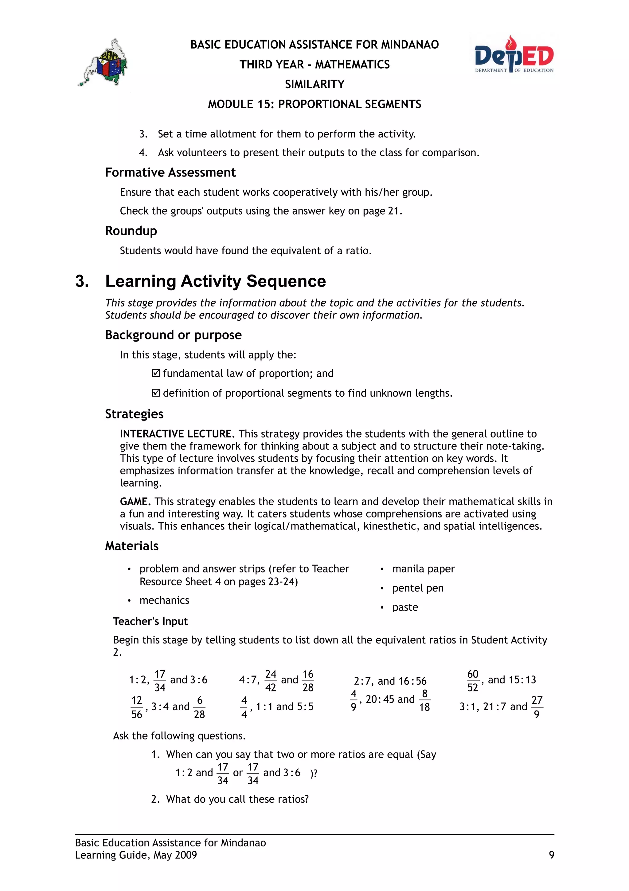 Mathematics 9 Proportional Segments | PDF