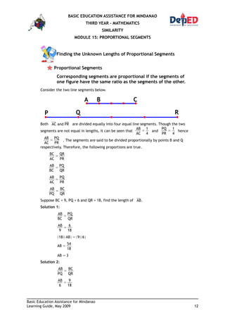 Mathematics 9 Proportional Segments | PDF