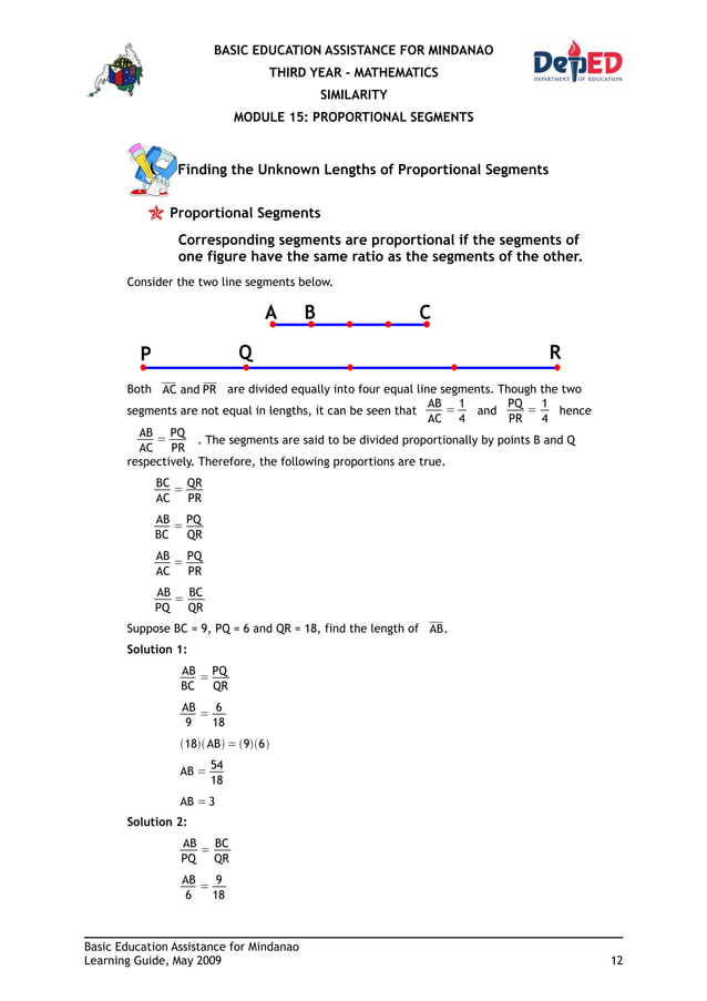 Mathematics 9 Proportional Segments | PDF | Educational Assessment ...