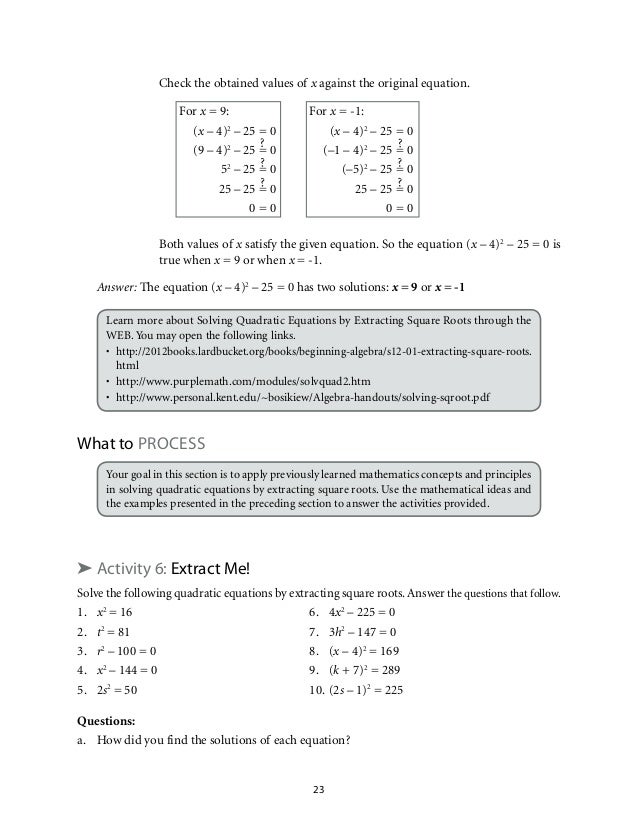 Mathematics 9 Quadratic Equations and Inequalities