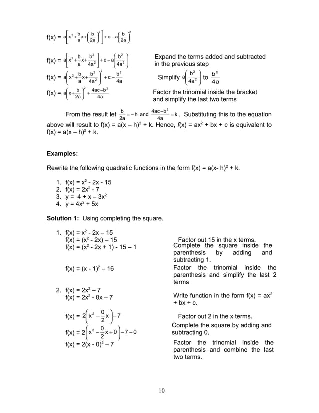 Mathematics 9 Quadratic Functions (Module 1) | DOC