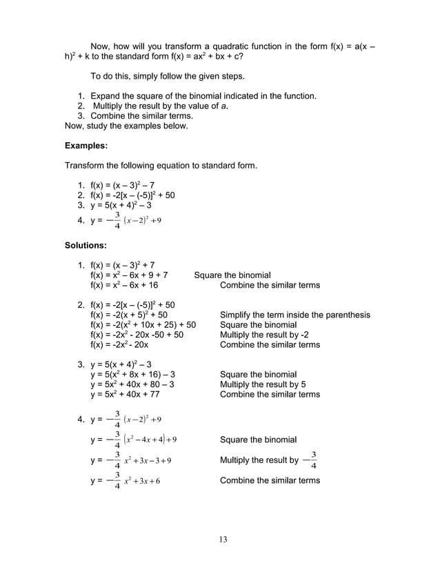 Mathematics 9 Quadratic Functions Module 1 Doc