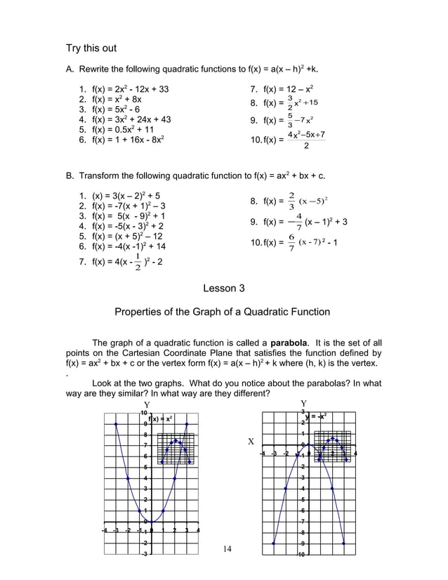 Mathematics 9 Quadratic Functions Module 1 Doc
