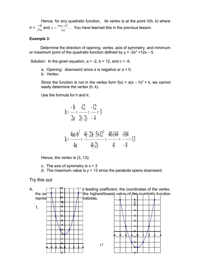 Mathematics 9 Quadratic Functions Module 1 Doc