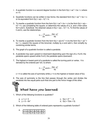 Mathematics 9 Quadratic Functions (Module 1) | DOC