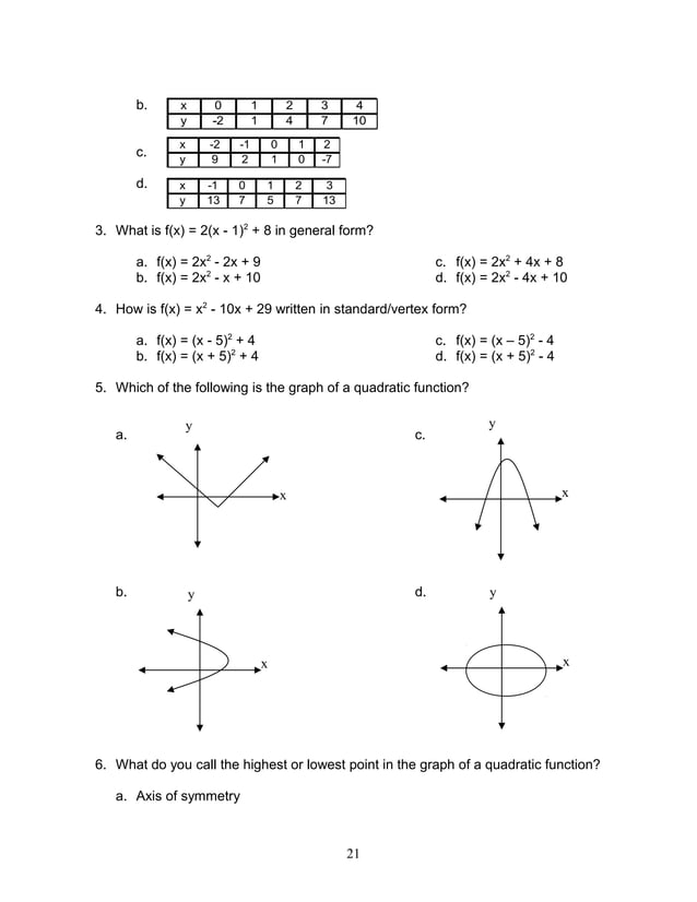 Mathematics 9 Quadratic Functions Module 1 Doc