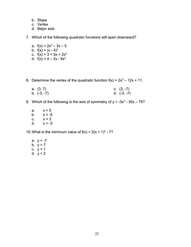 Mathematics 9 Quadratic Functions Module 1 Doc