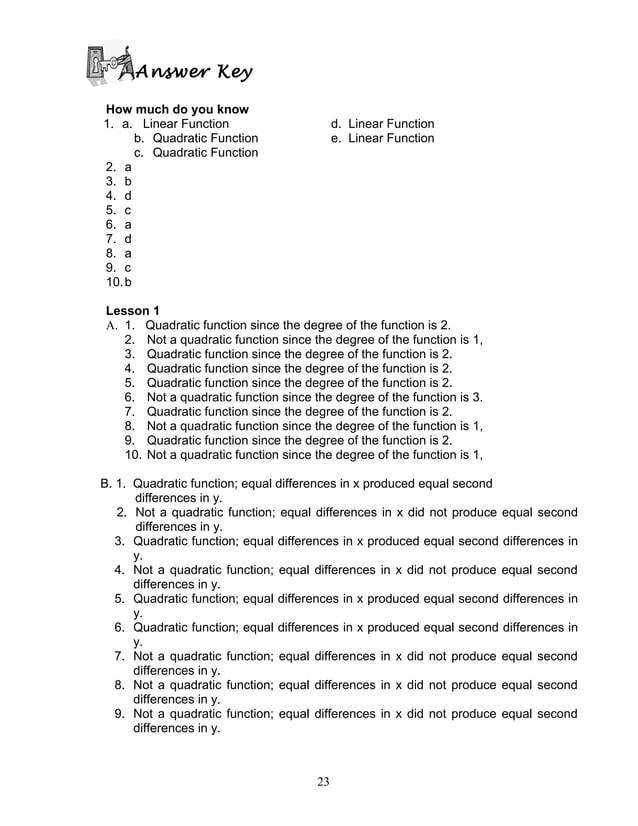 Mathematics 9 Quadratic Functions Module 1 Doc