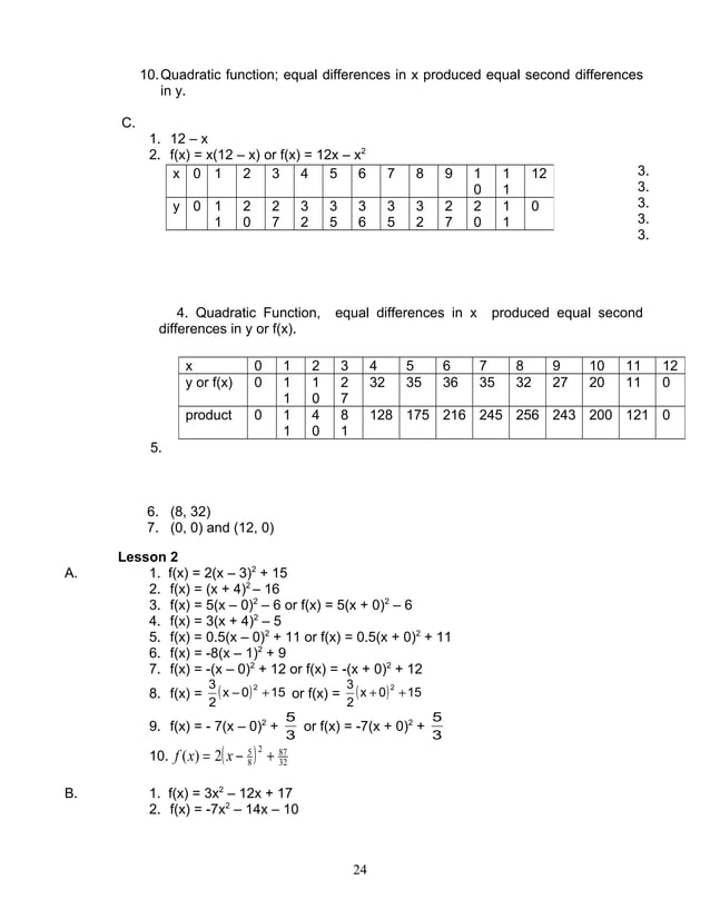Mathematics 9 Quadratic Functions (Module 1) | DOC