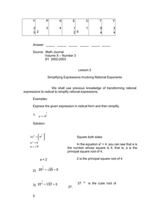 Mathematics 9 Radical Expressions (1) | DOC