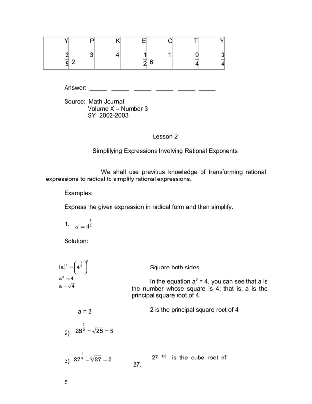 Mathematics 9 Radical Expressions (1) | DOC