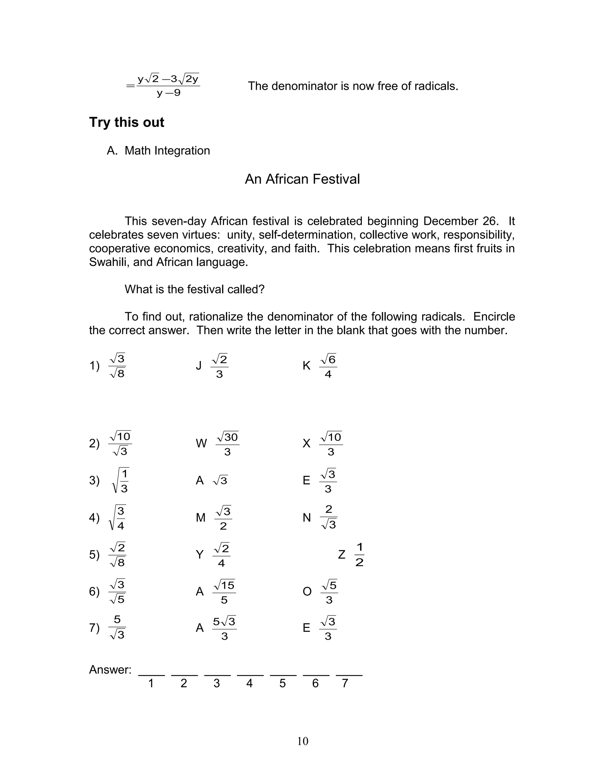 Mathematics 9 Radical Expressions (2) | DOC
