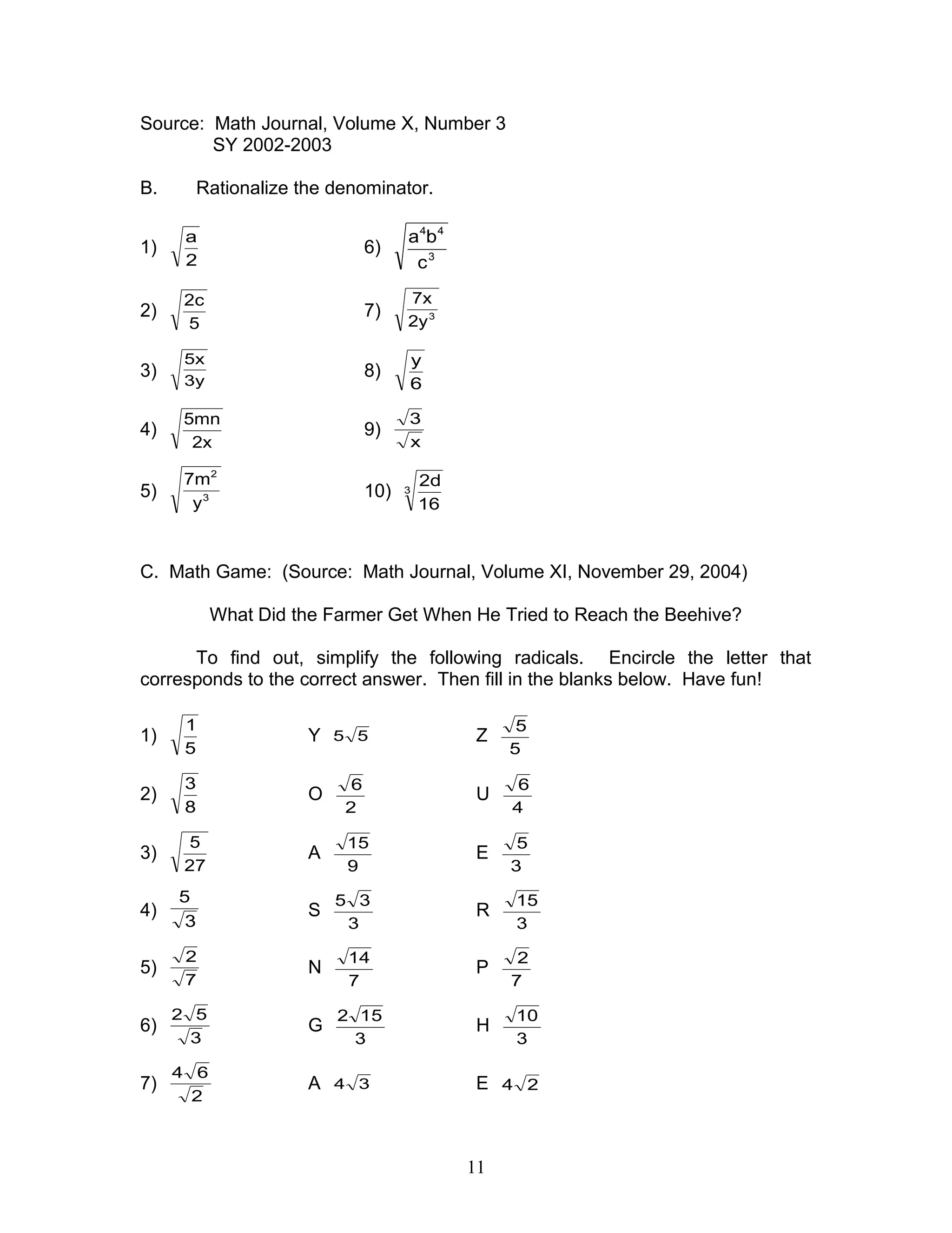 Mathematics 9 Radical Expressions (2) | DOC
