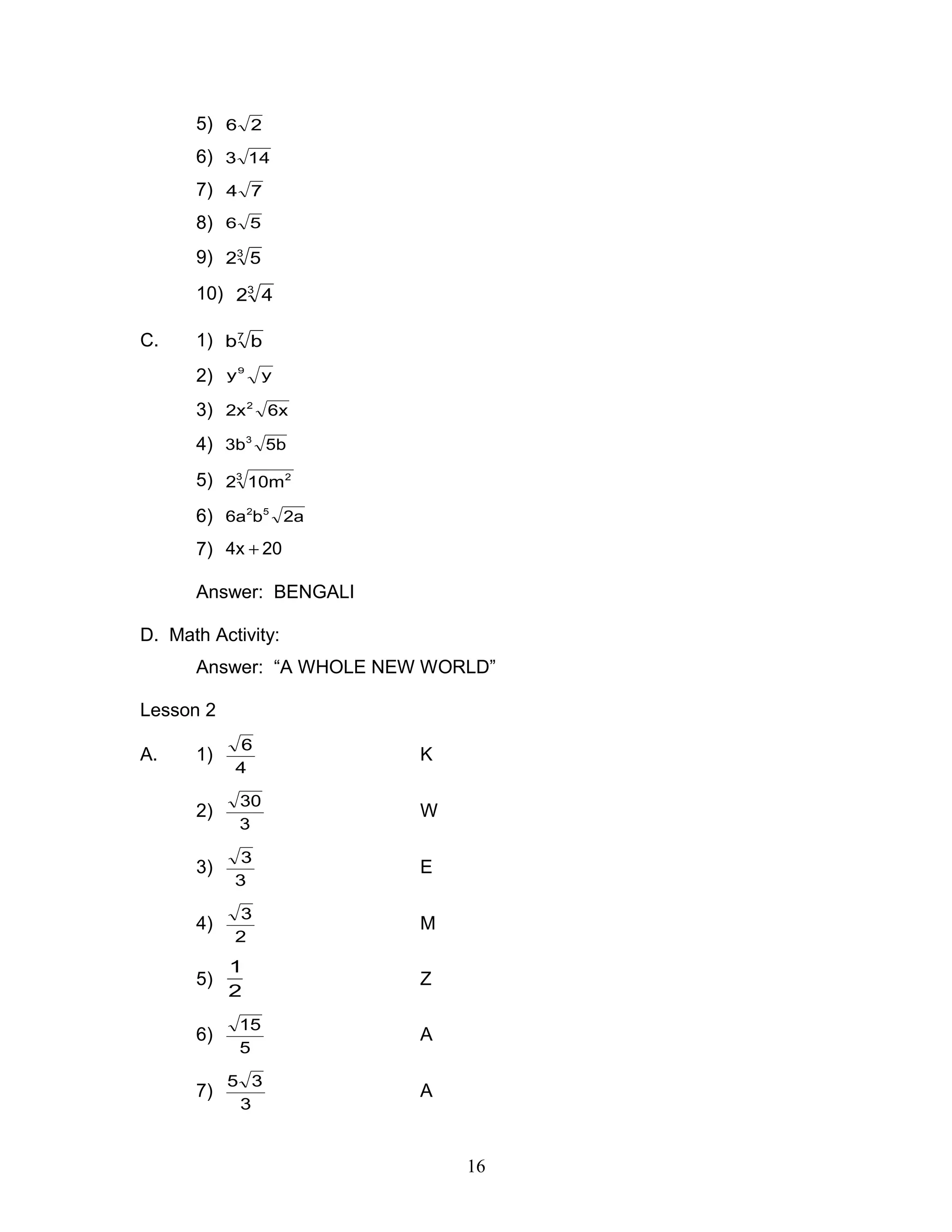 Mathematics 9 Radical Expressions (2) | DOC