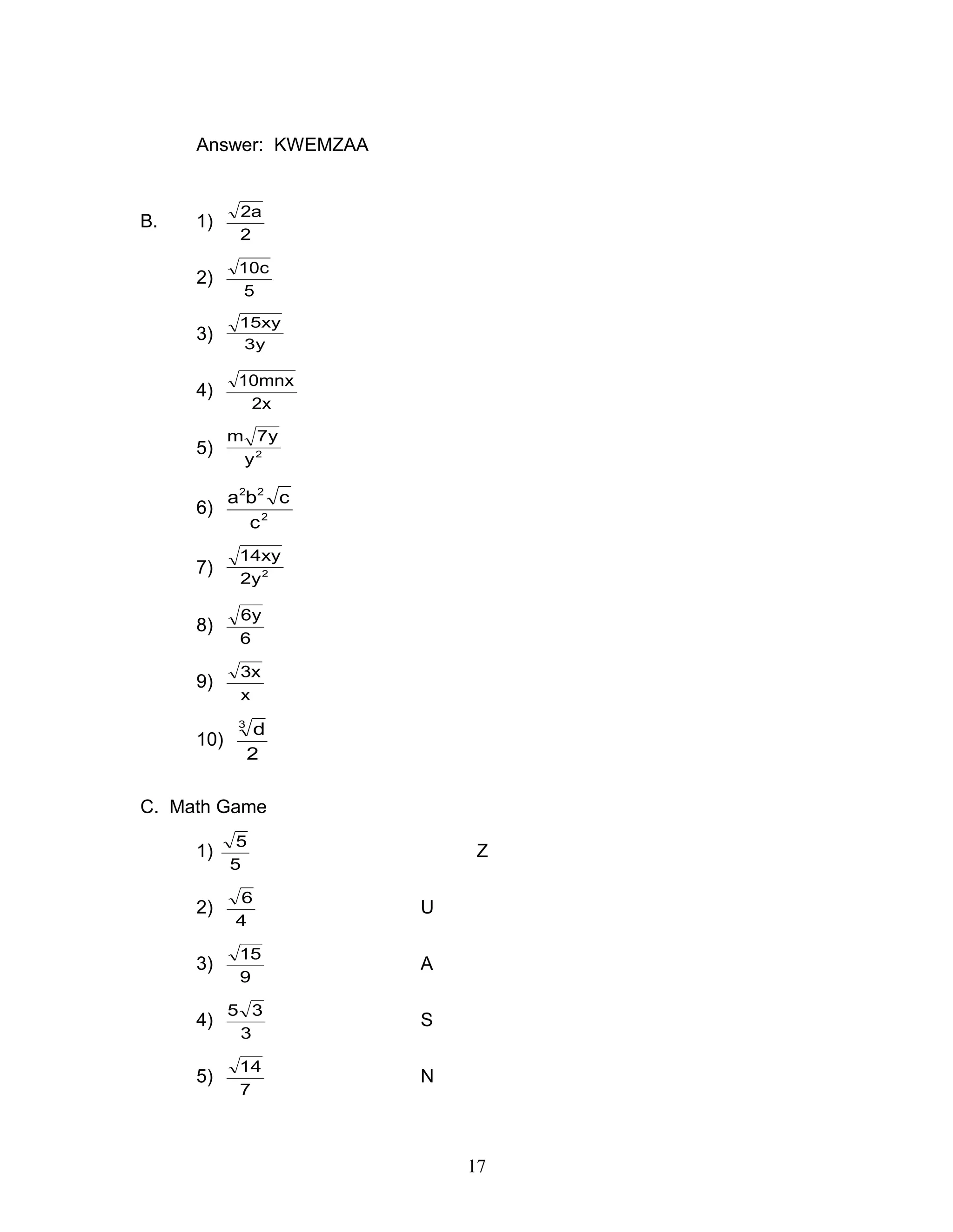 Mathematics 9 Radical Expressions (2) | DOC
