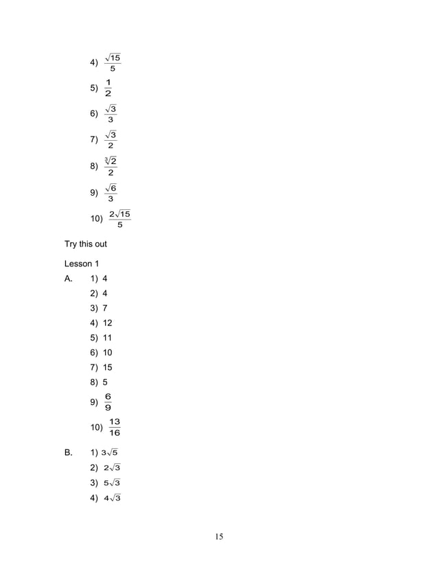 Mathematics 9 Radical Expressions (2) | DOC | Secondary Education ...