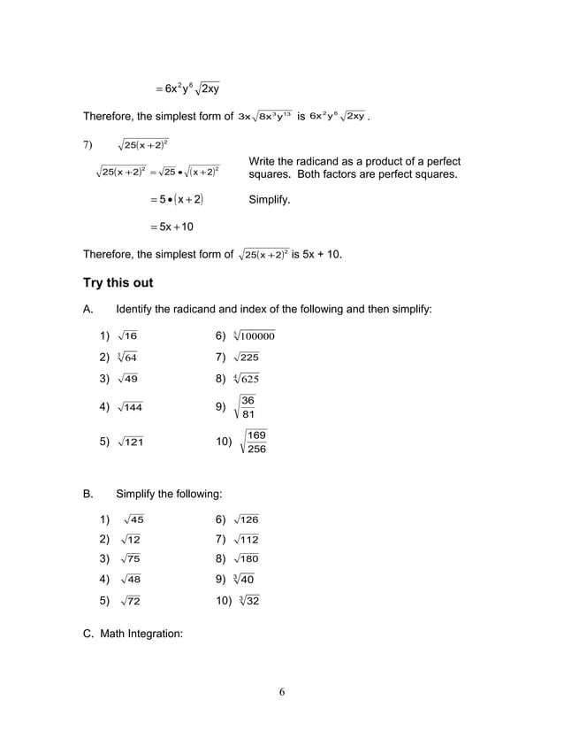 Mathematics 9 Radical Expressions (2) | DOC | Secondary Education ...