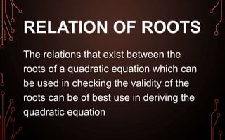Mathematics 9 Lesson 1-C: Roots and Coefficients of Quadratic Equations ...