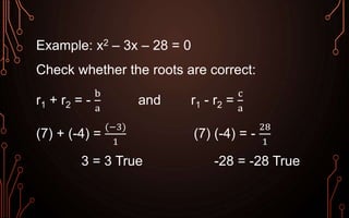 Mathematics 9 Lesson 1-C: Roots and Coefficients of Quadratic Equations ...
