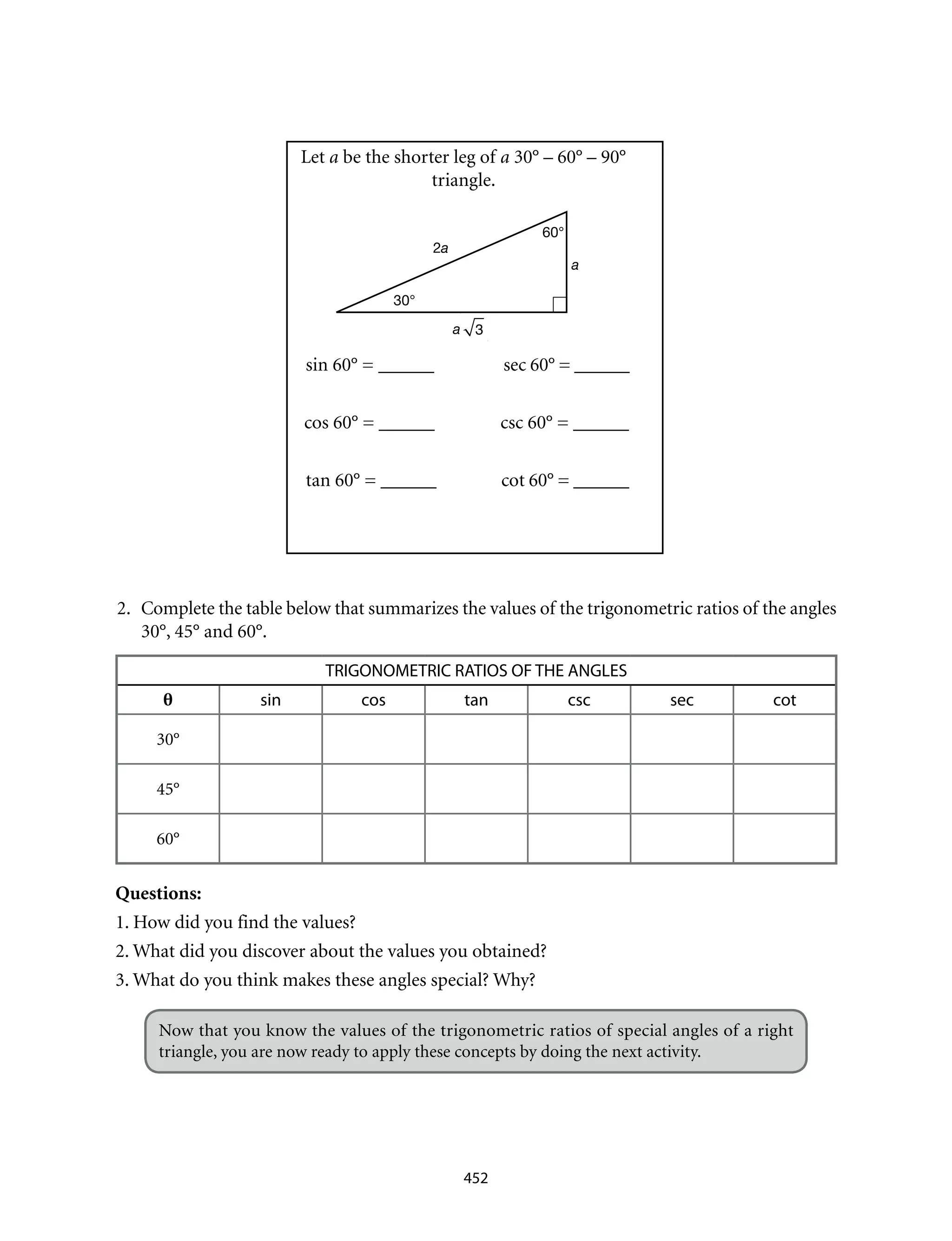 Mathematics 9 Six Trigonometric Ratios | PDF