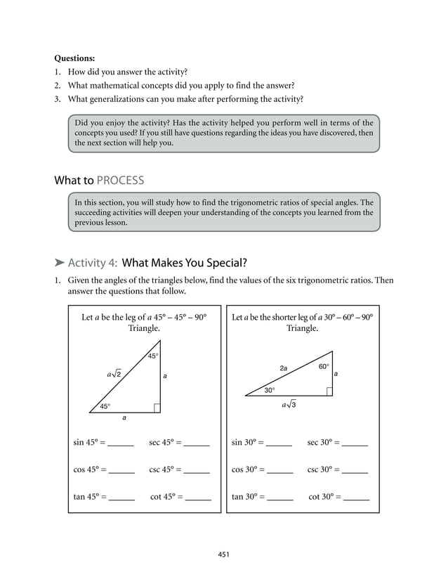 Mathematics 9 Six Trigonometric Ratios