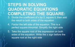 Mathematics 9 Lesson 1-A: Solving Quadratic Equations by Completing the ...