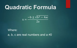 Mathematics 9 Lesson 1-B: Solving Quadratic Equations using Quadratic ...