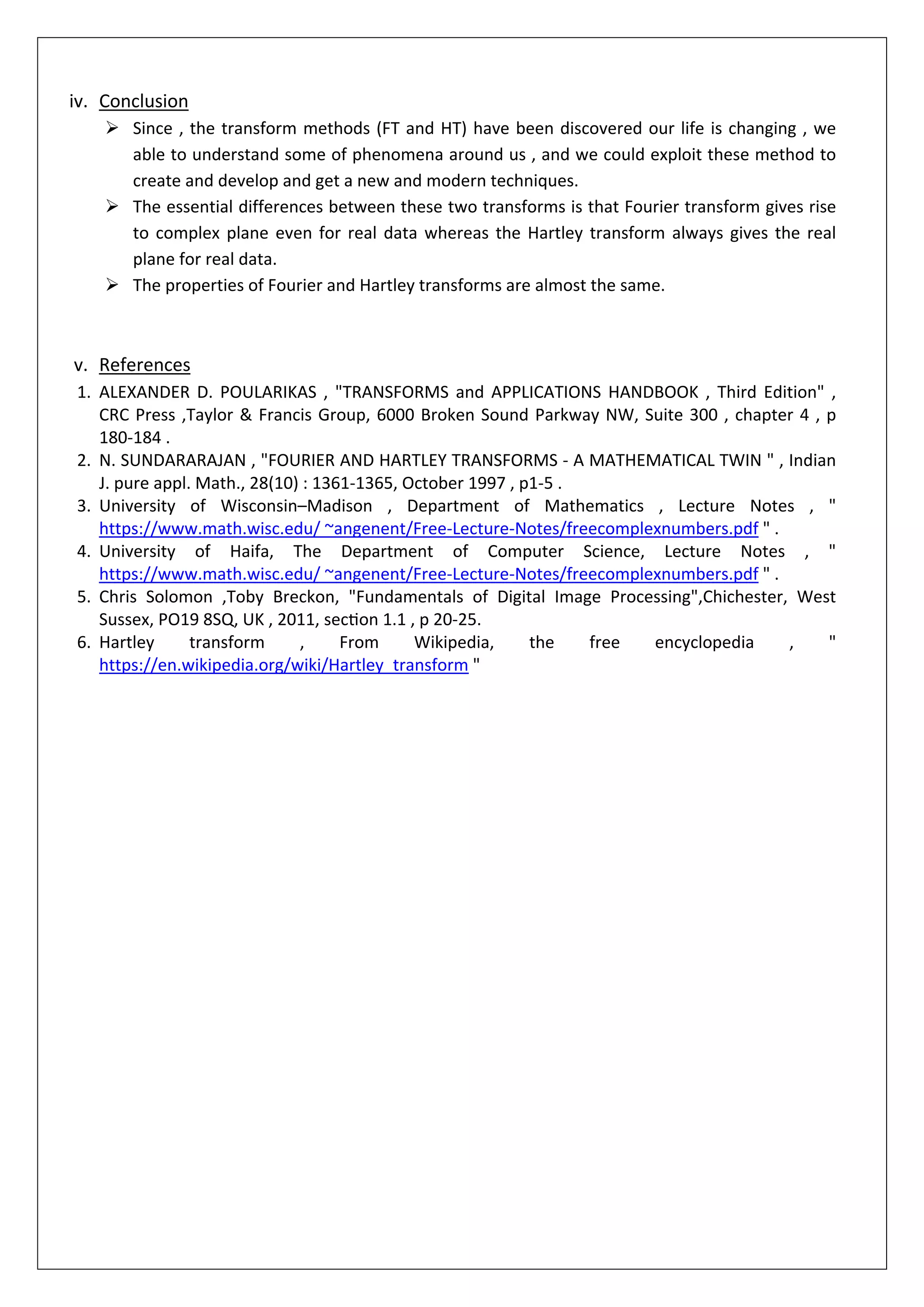 Mathematics and applications of the Hartley and Fourier Transforms | PDF