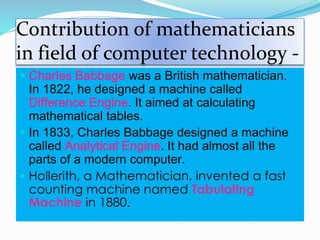 Mathematics applied in major fields of science and technology | PPTX